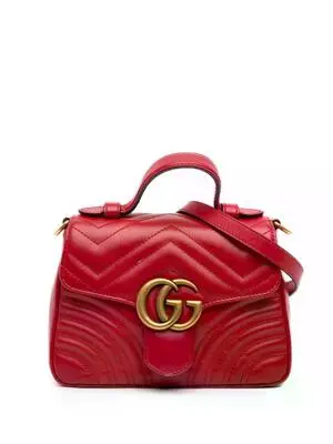 Gucci 2016-2026 Mini Gg Marmont Matelasse Leather Top Handle Bag Satchel - Red