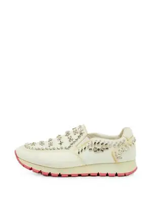 Prada Crystal-embellished Slip-on Sneakers - Neutrals