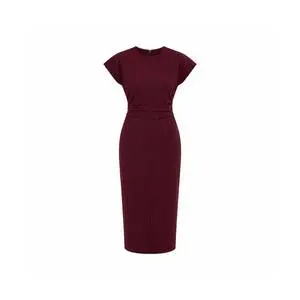 GIRL IN MIND Ruched Waist Short Sleeve Midi Dress - Red
