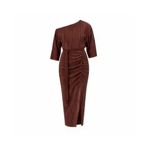 GIRL IN MIND Vendy Off The Shoulder Ruched Detail Midi Dress - Brown
