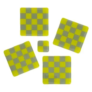 DAVID PERRY GLASS & CERAMICS Green / Grey Lemongrass & Celadon Chequered Glass Coasters - Green/grey