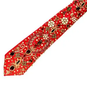 ZARS LONDON Zari Luxe Embroidered Neck Tie - Red