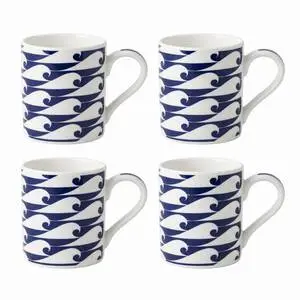 THE CORNISH SURFER Blue / White Cornish Fine Bone China Espresso Mugs - Blue/white