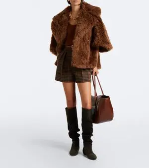 Max Mara Wool And Cashmere-paneled Suede Top