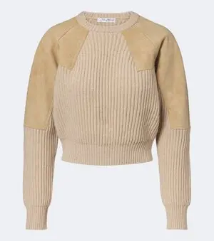 Max Mara Suede-paneled Wool And Cashmere Sweater