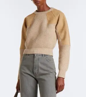 Max Mara Suede-paneled Wool And Cashmere Sweater