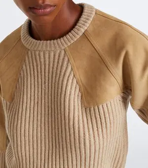 Max Mara Suede-paneled Wool And Cashmere Sweater