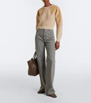 Max Mara Suede-paneled Wool And Cashmere Sweater