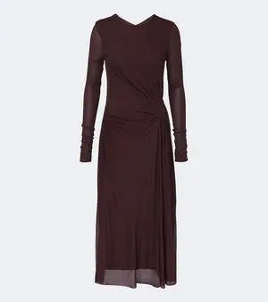 Max Mara Elegante Gathered Crepe Jersey Midi Dress - Brown