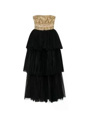 Naeem Khan Beaded-bodice Layered Gown
