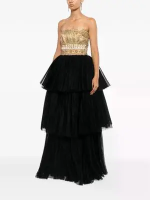 Naeem Khan Beaded-bodice Layered Gown