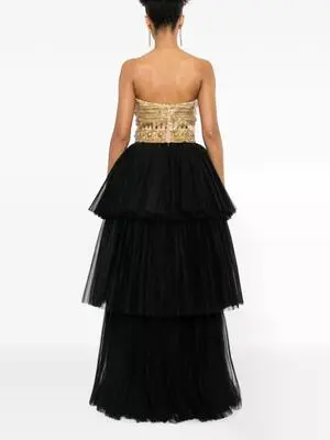 Naeem Khan Beaded-bodice Layered Gown