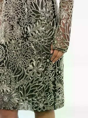 Naeem Khan Floral-beaded V-neck Dress