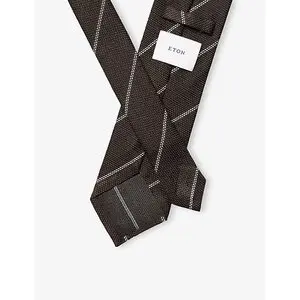 Eton Striped Woven Silk Tie - Brown