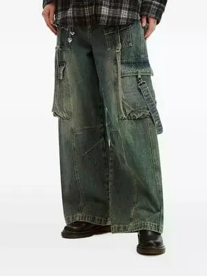 MUSIUM DIV. Multi-pocket Strap-detail Cargo Wide-leg Jeans - Blue