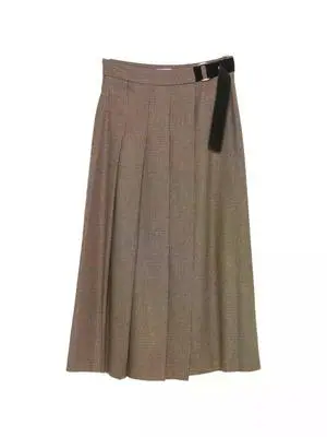 P.a.r.o.s.h Riley Houndstooth-pattern Midi Pleated Skirt - Brown