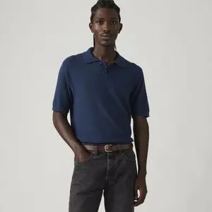 LEVI'S Sweater Cotton Linen Knit Polo - Blue
