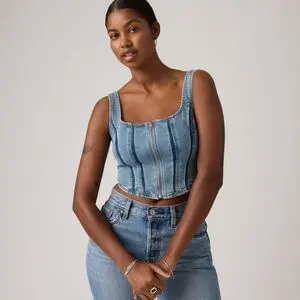 LEVI'S Seamed Zip Bustier Top - Blue