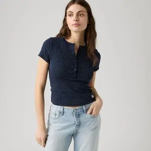 LEVI'S Dry Goods Pointelle Short Sleeve Henley - Blue