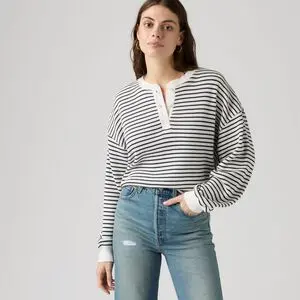 LEVI'S Dry Goods Relaxed Long Sleeve Henley With Striped Pattern - Blue