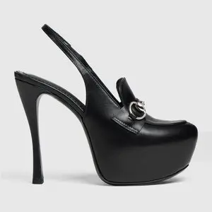 Gucci Platform Slingback With Horsebit, Uk - Black