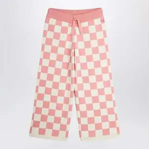 MINI RODINI Checkered Organic Cotton Knit Trousers - Pink