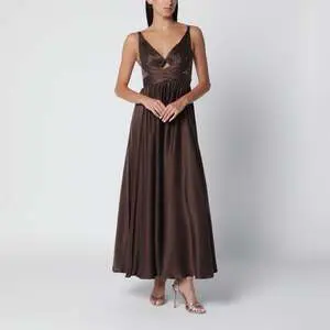 Zimmermann Long Draped Silk Dress In Bitter Chocolate
