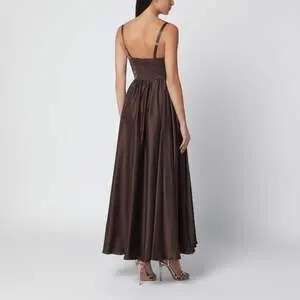 Zimmermann Long Draped Silk Dress In Bitter Chocolate
