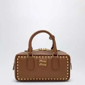 Miu Miu Arcadie Bag In Brandy Nappa Leather With Studs