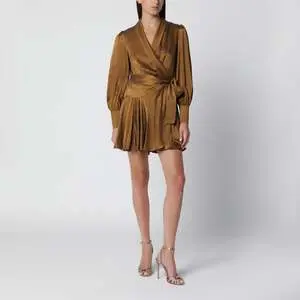 Zimmermann Khaki Silk Wrap Mini Dress - Green