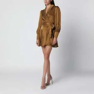 Zimmermann Khaki Silk Wrap Mini Dress - Green
