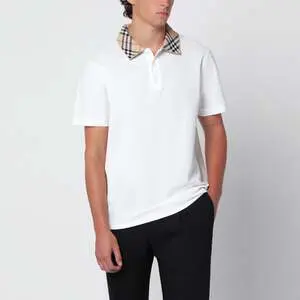 Burberry Chalk Cotton Piqué Polo Shirt With Check Collar