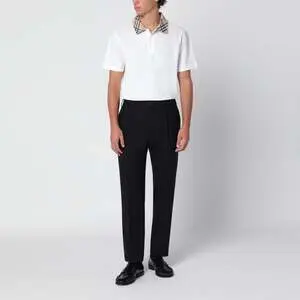 Burberry Chalk Cotton Piqué Polo Shirt With Check Collar
