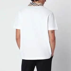 Burberry Chalk Cotton Piqué Polo Shirt With Check Collar