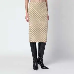 Gucci Midi Skirt In New Sand Gg Cotton