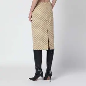 Gucci Midi Skirt In New Sand Gg Cotton