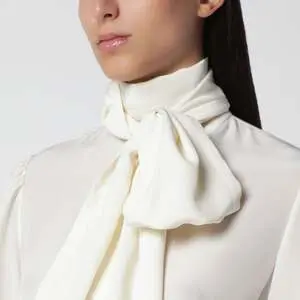 Saint Laurent Chalk Silk Lavallière-neck Blouse