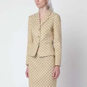 Gucci Fitted Jacket In New Sand Gg Cotton