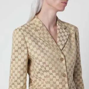 Gucci Fitted Jacket In New Sand Gg Cotton