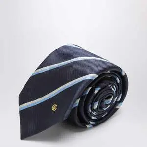 Gucci Striped Blue Silk Jacquard Tie With Double G - Multicolor
