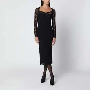 Dolce & Gabbana Floral Lace Midi Dress - Black