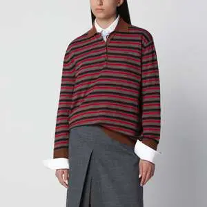 Prada Striped Cashmere Polo Shirt - Brown