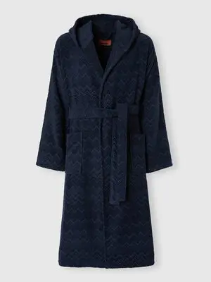 Missoni Chalk Bathrobe In Cotton Terry With Zigzag Pattern