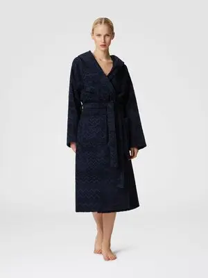 Missoni Chalk Bathrobe In Cotton Terry With Zigzag Pattern