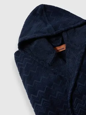 Missoni Chalk Bathrobe In Cotton Terry With Zigzag Pattern