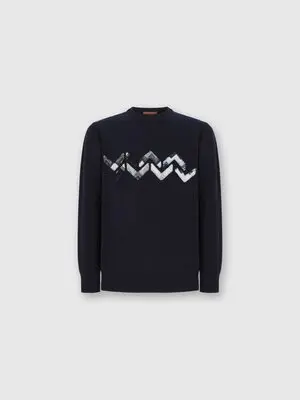 Missoni Crew Neck Sweater With Zigzag Detail - Blue