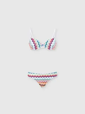Missoni Balcony Bikini In Lamé Viscose With Zigzag Pixel-effect Pattern - Multicoloured