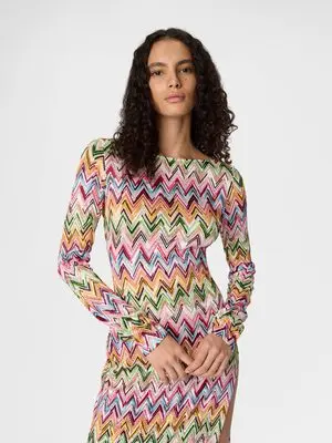 Missoni Long-sleeved Dress In Stretch Viscose With Lace And Zigzag Motif - Multicoloured