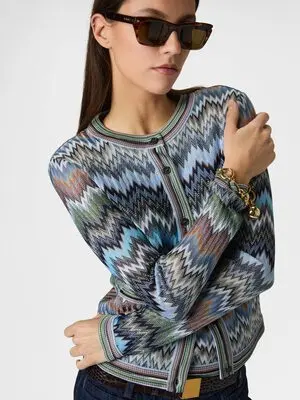 Missoni Snake-pattern Viscose Chevron Cardigan With Patch Pockets