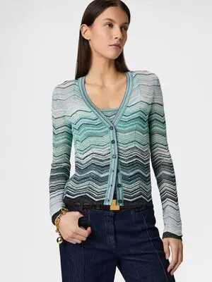 Missoni Cardigan In Viscose Chevron Lamé With Sequins